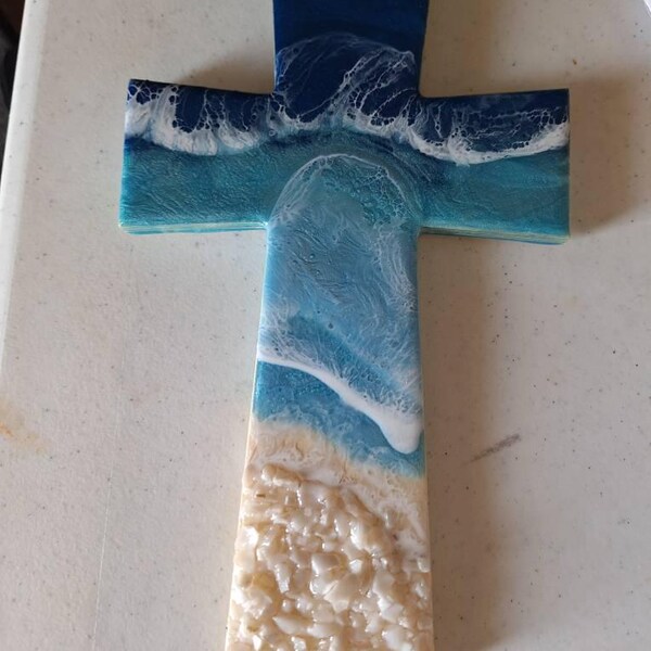 Resin Cross, Coastal Cross, Ocean Wave Cross, Christian Gift, Cross ...