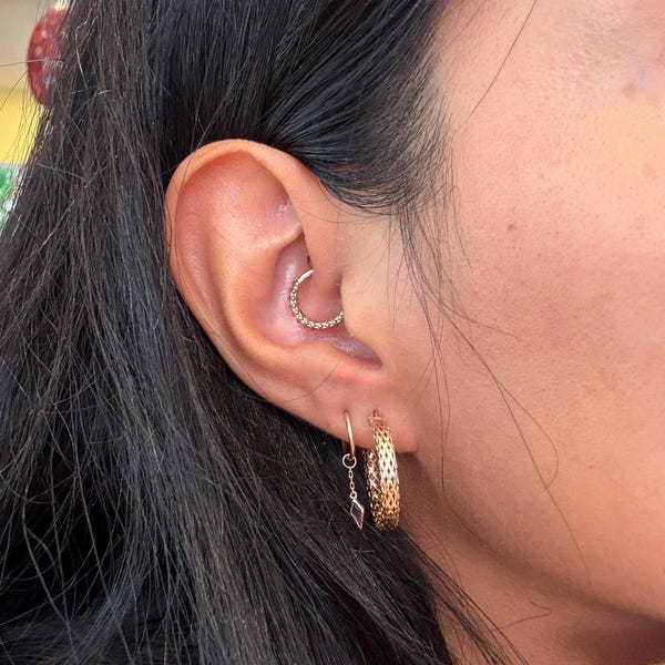 14K Solid Gold Moss Agate Daith Piercing Jewelry Hinged Ring Cartilage ...