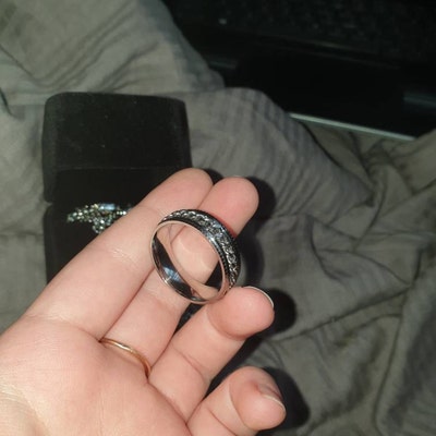 Mens Silver Chain Spinner Ring, Silver Stainless Steel Ring, Rotating ...