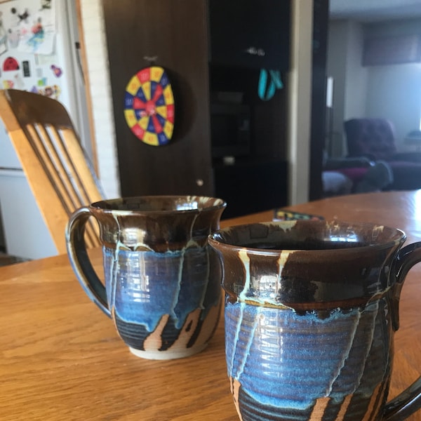 Set of 2 Large Handle Mugs - Pottery Mug - Large Earthy Mug - Man's Mug ...