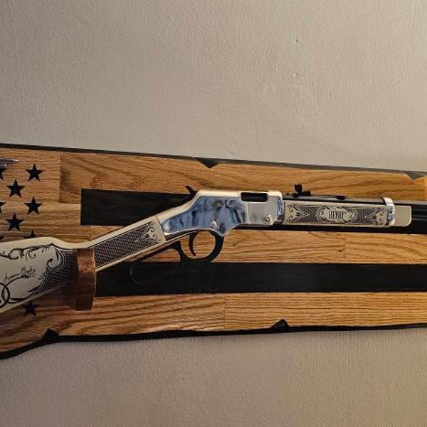 Rustic CHERRY Pyrography Wood Burned Henry Gun Rifle Plaque Ranch ...