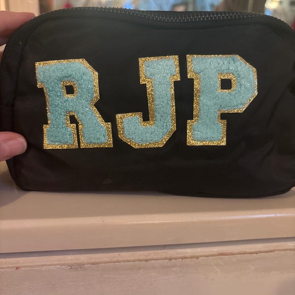 Chenille Letters - Navy Blue With Gold Trim - Fabric Glue and Iron On ...