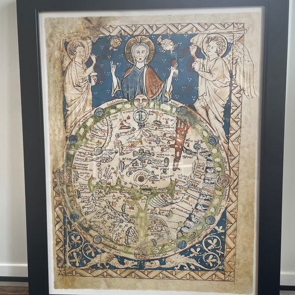 Medieval World Map - Psalter Map - With a Blessing Christ, Two Angles ...