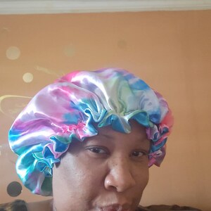 Single-lined Satin Tie Bling Wide Band Bonnet With Adjustable Wide Ties ...