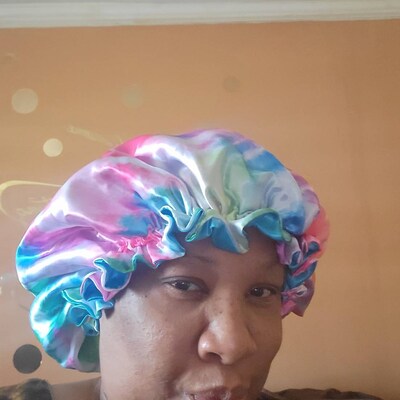 Single-lined Satin Tie Bling Wide Band Bonnet With Adjustable Wide Ties ...