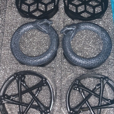 A Pair of BONE PENTAGRAM Round BLACK Earplugs. Unique Ear - Etsy