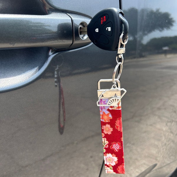 Japanese Fabric Key Fob, Red Fan, Wrist Strap, Wristlet, Keychain ...