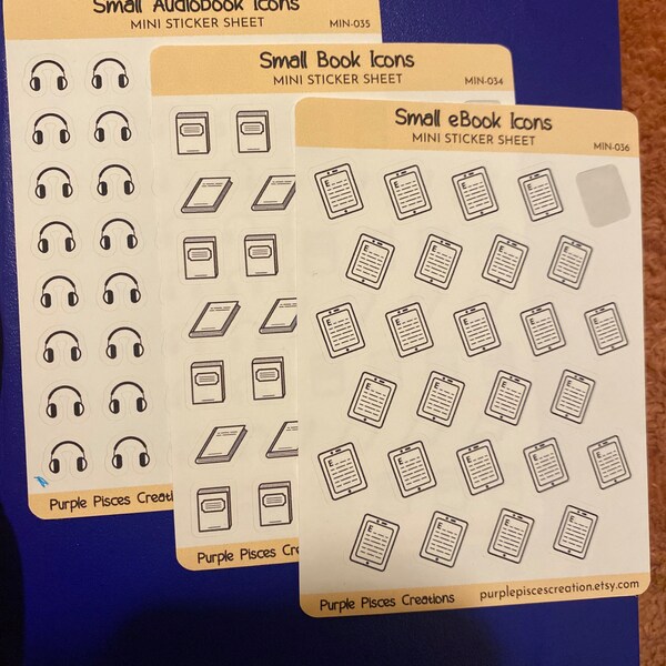 Small Bookish Icons Mini Sticker Sheets | Book Icons, Ebook Icons or ...