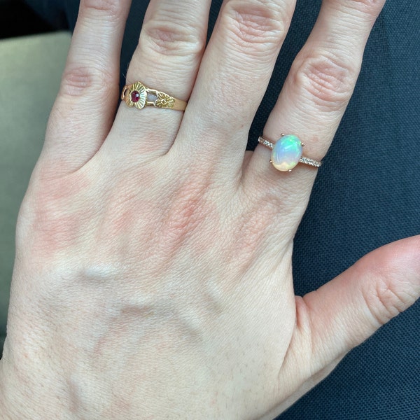 Natural Oval Opal Fire Ring, 7*9mm October Birthstone, Real Opal Ring ...