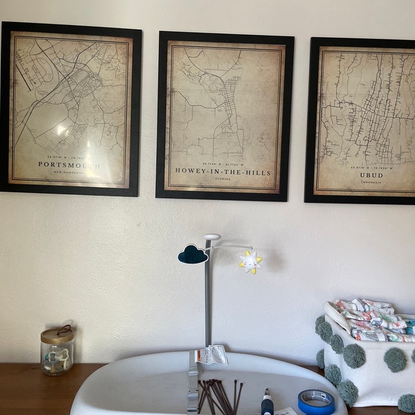 Set of 3 ANY CITY Vintage Map Posters | Personalized Antique Map Prints ...