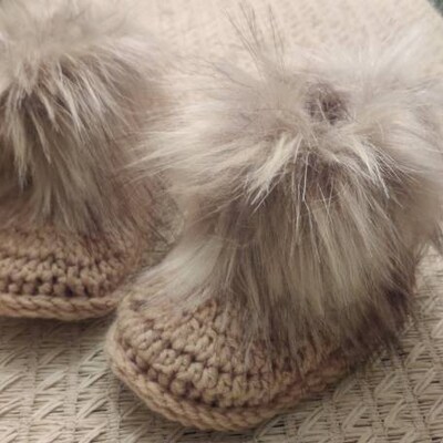 Gray Booties, Baby Winter Boots, Faux Fur Baby Booties, Newborn Booties ...