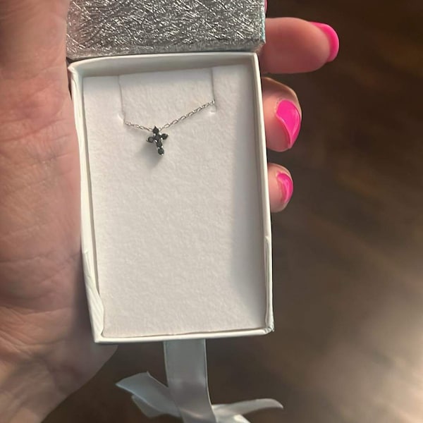 Black Diamond Cz Cross Necklace / Tiny Petite Cross Necklace / Mini ...