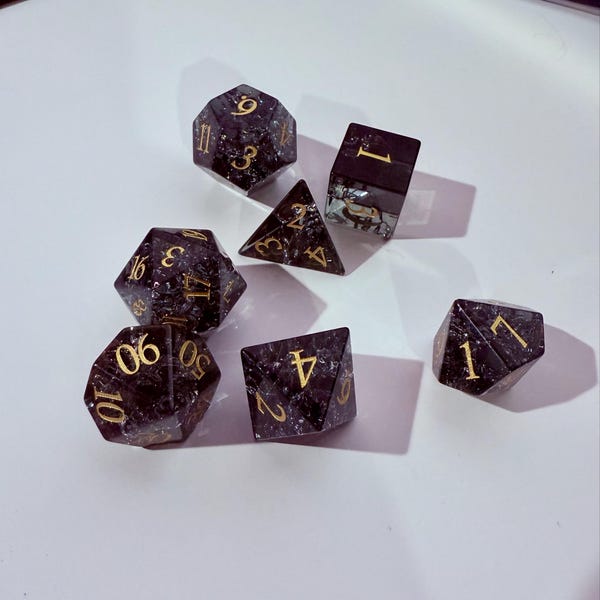 Full Set Moon Gray D&D Dice Set for Crystal Blast Flame Glass ...