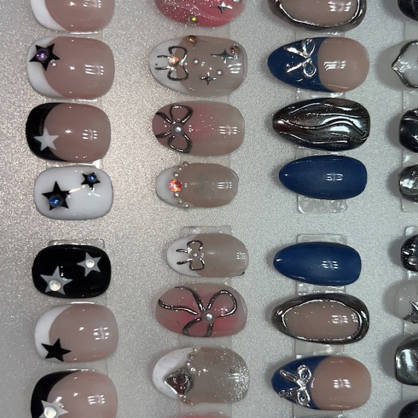 Glitter Pink Y2k Star Nails / Hand Painted Nail /custom Press on Nails ...