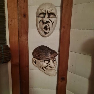 Gargoyles tragedy AND Comedy Faces ..stone Wall Plaque/mask for Indoors ...