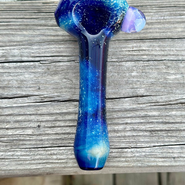 UV Glow Galaxy Cobalt Space Pipe Fumed Cobalt Glass Pipe, Heady Hand Blown With Lucy Pink Slyme ...