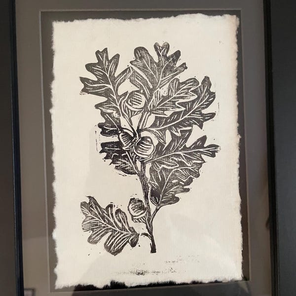 Handmade Flower Garden Hen 5x7 Lino Art Print Chicken Marigold Rustic ...