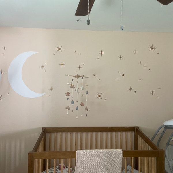 Moon and Starbursts Wall Decal Set, Includes One Moon and 66 Star ...