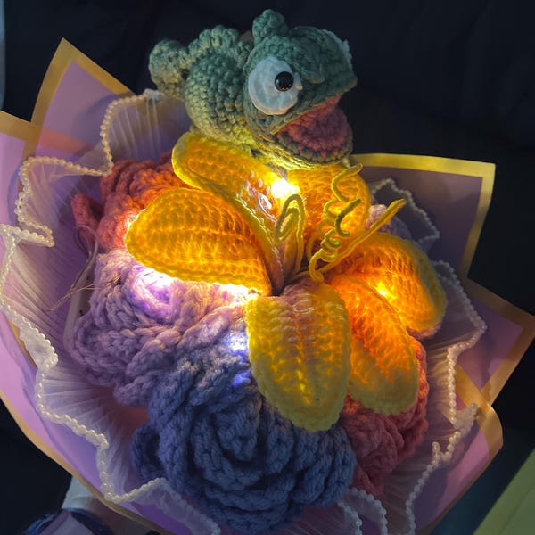 Tangled Inspired Crochet Flower Bouquet With Pascal - Etsy