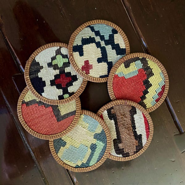 Embroidered Fabric Coaster Set Fabric & Vinyl Backing 6 Pieces, Unique ...