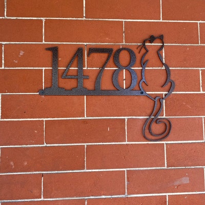 Cat House Number Metal Sign, Address Sign, Custom Sign, House Numbers ...