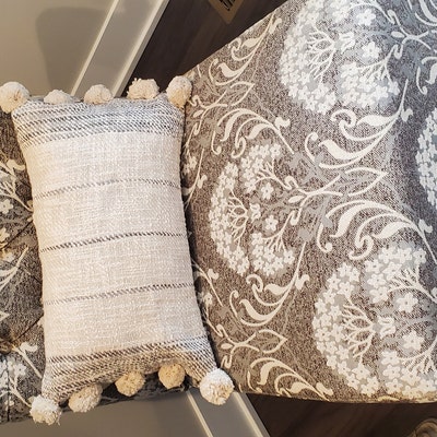 Small Lumbar Pillow Off-white and Gray Cute Lumbar Pillow Cover ...