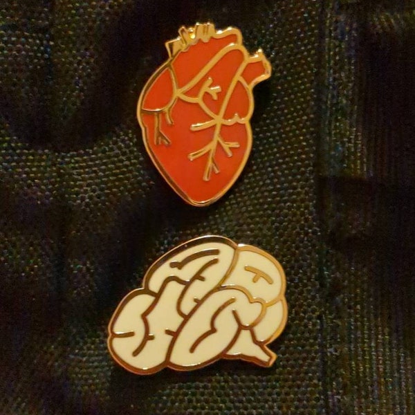 Heart & Brain Enamel Pins / Pin Badges / Gift for Lovers / Girlfriend ...