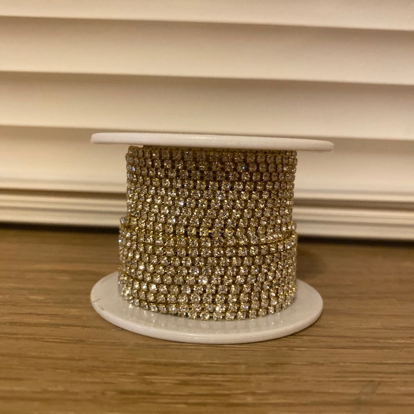 Gold / Silver / Rose Gold Rhinestone Chain by Yard With Clear Crystal ...