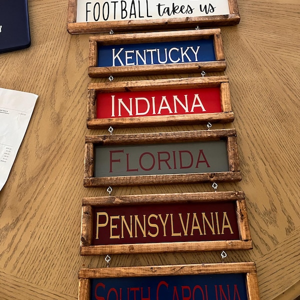 Multiple Team Sign Home is Where Football Takes Us Hanging Wood Sign ...