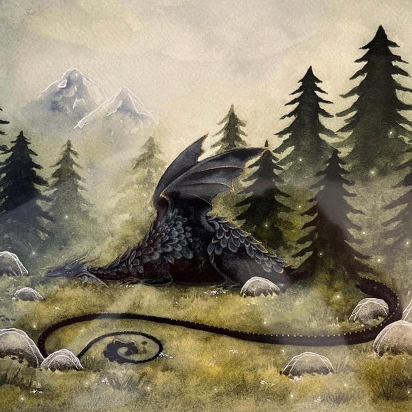 Dragon Watercolor Print – Among the Pines, Fantasy Art - Etsy