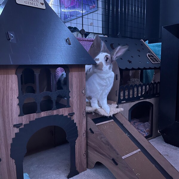 Large Wooden Rabbit House Indoor, Handmade Pet Gift, Two Storey Rabbit ...
