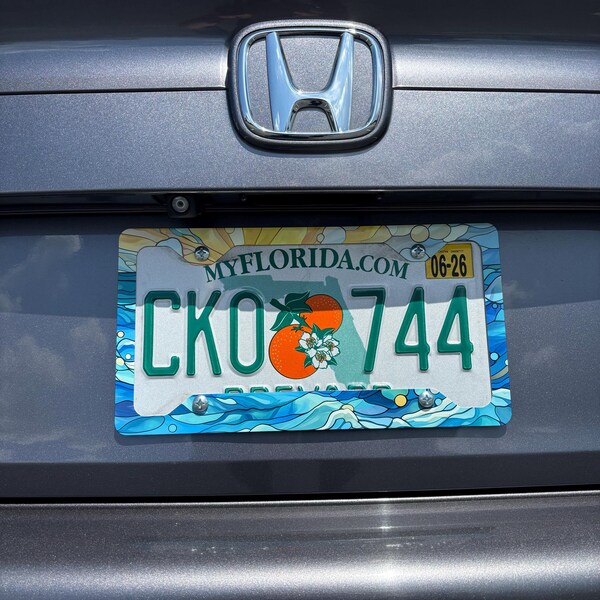 Stained Glass Ocean Wave License Plate Frame: Beach Car Decor, Beachy ...