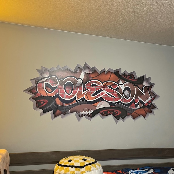 Football Graffiti Name Removable Wall Decal Art Sports Large Sticker ...