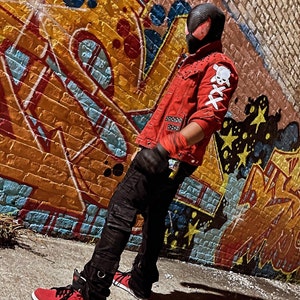 Women's Red Denim Punk Rib Cage Vest - Etsy