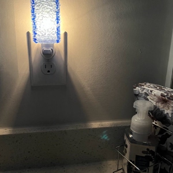 Glass Night Light Blue and Clear Chunky Fused Glass Kitchen, Bedroom or ...