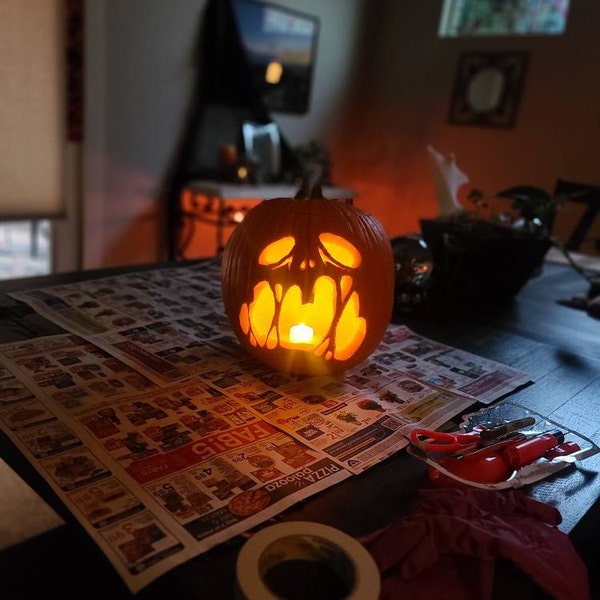 Scary Face Pumpkin Carving Pattern | Printable Scary Jack-o-lantern Stencil for Your Halloween ...