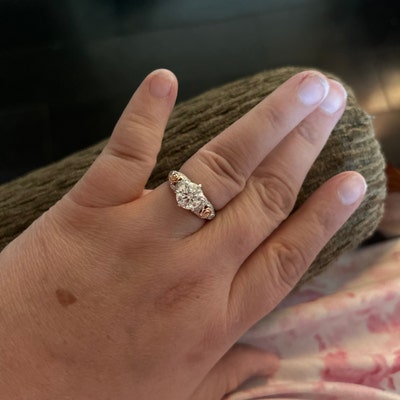 Solitaire Natural 3mm Diamond Ring/ David Design Rose Flower Ring 14k ...