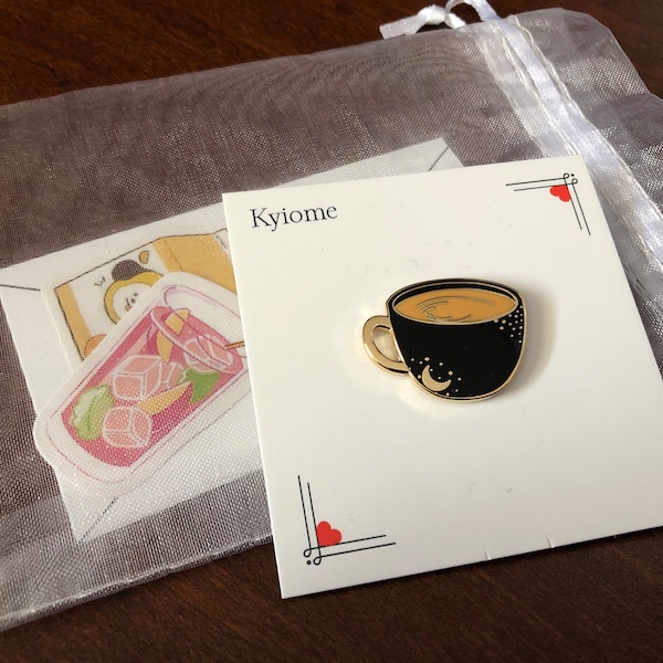 Coffee Mug Pins, Enamel Pin, Lapel Pin, Gold Plated, Set, Black, Latte ...