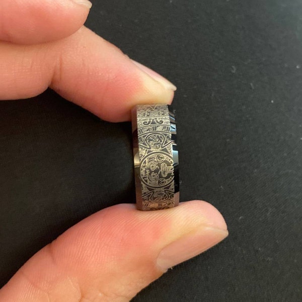 Engraved Aztec Calendar Pattern Ring, Aztec Promise Ring, Ancient Aztec ...