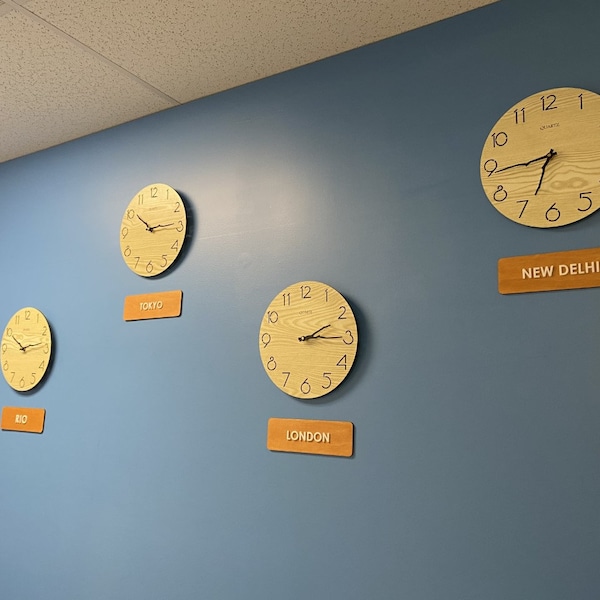 Bsign - World Clock Sign - Time Zone Clock Signs - Wood Sign for Wall ...