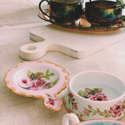 Pink Rose and Turquoise Tea Set - Etsy