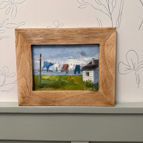 Clothesline Coastal Oil Painting Laundry Room Art Small Format Art ...