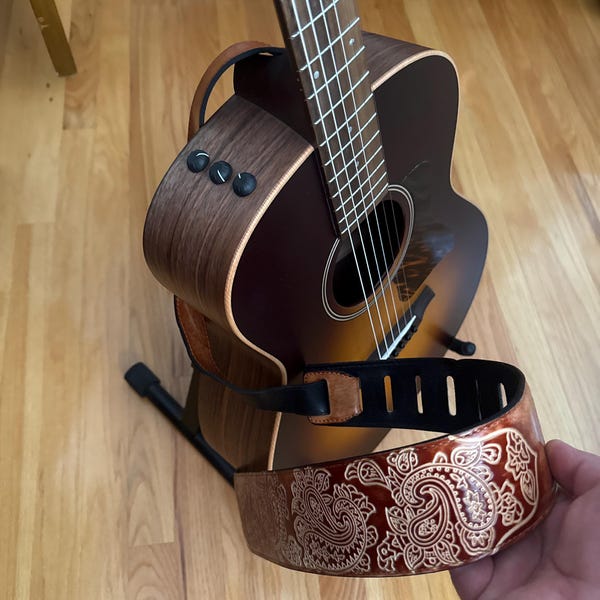 Mandolin Strap Chestnut Brown Leather for A or F Type Mandolins Walker ...