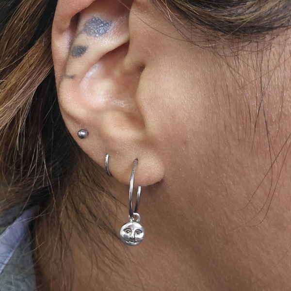 Set 4 Earring Set Jewelry Set Earring Bundle Blue Moon Hoops Crescent Moon Hoop Lock Earrings ...