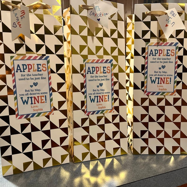 Teacher Wine Tag Wine Teacher Appreciation Gift Tag Wine Label Daycare ...