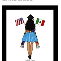 Latina Graduation Art Print, Grad With Mexican and American Flag ...