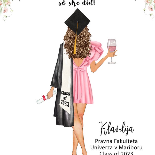Personalised Graduation Print - Custom Portrait - Grad Gift for Her ...