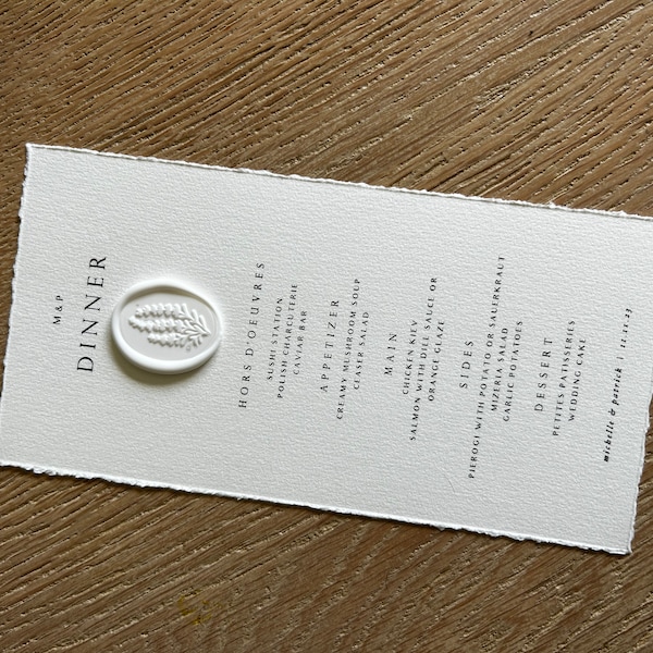 Bespoke Wedding Menu | Luxury Deckled Edge Handtorn Paper Menu | Rustic ...