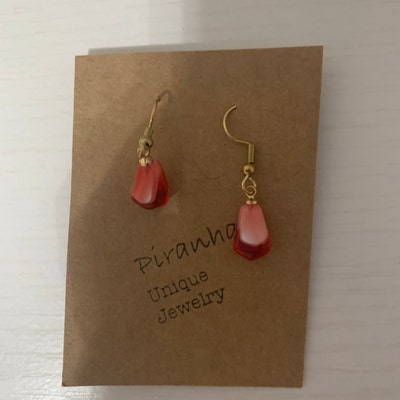 Ruby Red Cherry Earrings, Aesthetic Fruit Charm, Gean Beads, Dainty ...