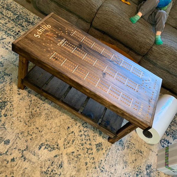 Cribbage Board Coffee Table With Wooden Pegs & Storage Compartment ...